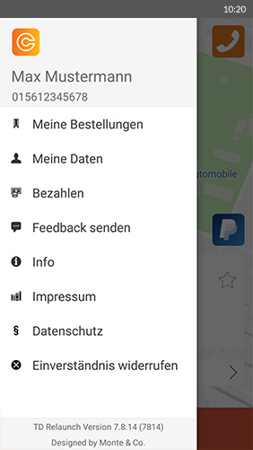 Startseite Cab4me Taxi App
